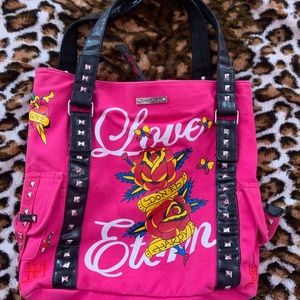 Ed Hardy | Bags | Vintage Ed Hardy Canvasleather Purse | Poshmark